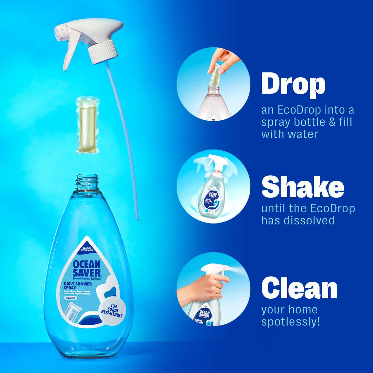 Daily Shower Spray - Concentrated Refill Drop, Tropical Reef - Ocean S ...